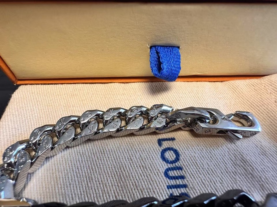 Louis Vuitton Monogram Canvas Silver Tone 8.5" LV Pin Bracelet | eBay