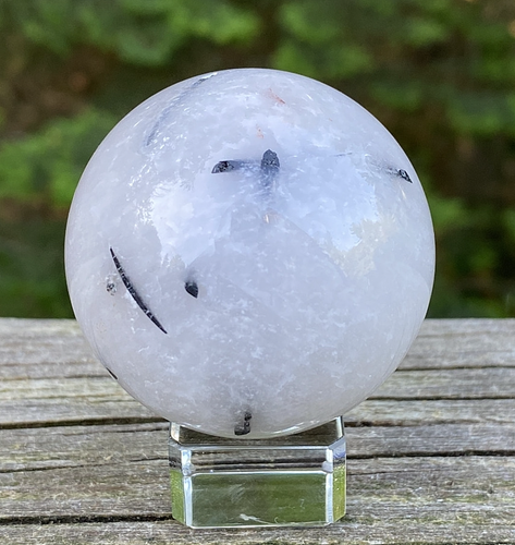 Quartz w/Black Tourmaline Sphere Glass Stand Grounding Protection ...