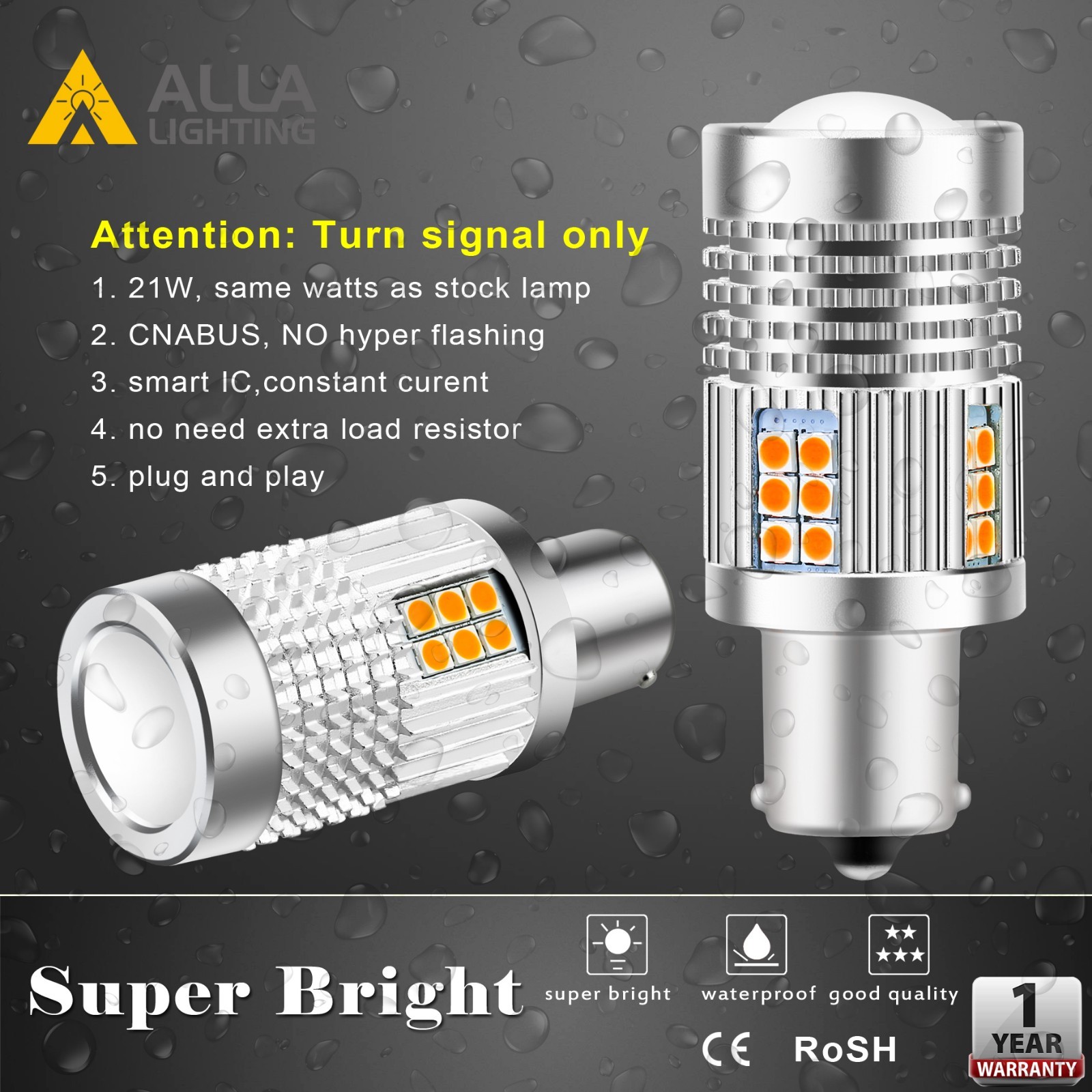 7507 LED Canbus Turn Signal Light Bulb Super Bright Amber No Resistor ...