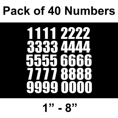 Set of 40 Numbers 0-9 Vinyl Sticker Decals helmet locker digits impact ...
