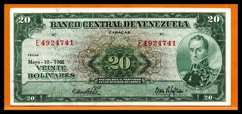Venezuela AU/UNC Note 20 Bolivares 1966 P-43e Prefix E | eBay