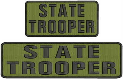 state trooper embroidery patches 3x10 and 3x6 hook black stitching OD ...