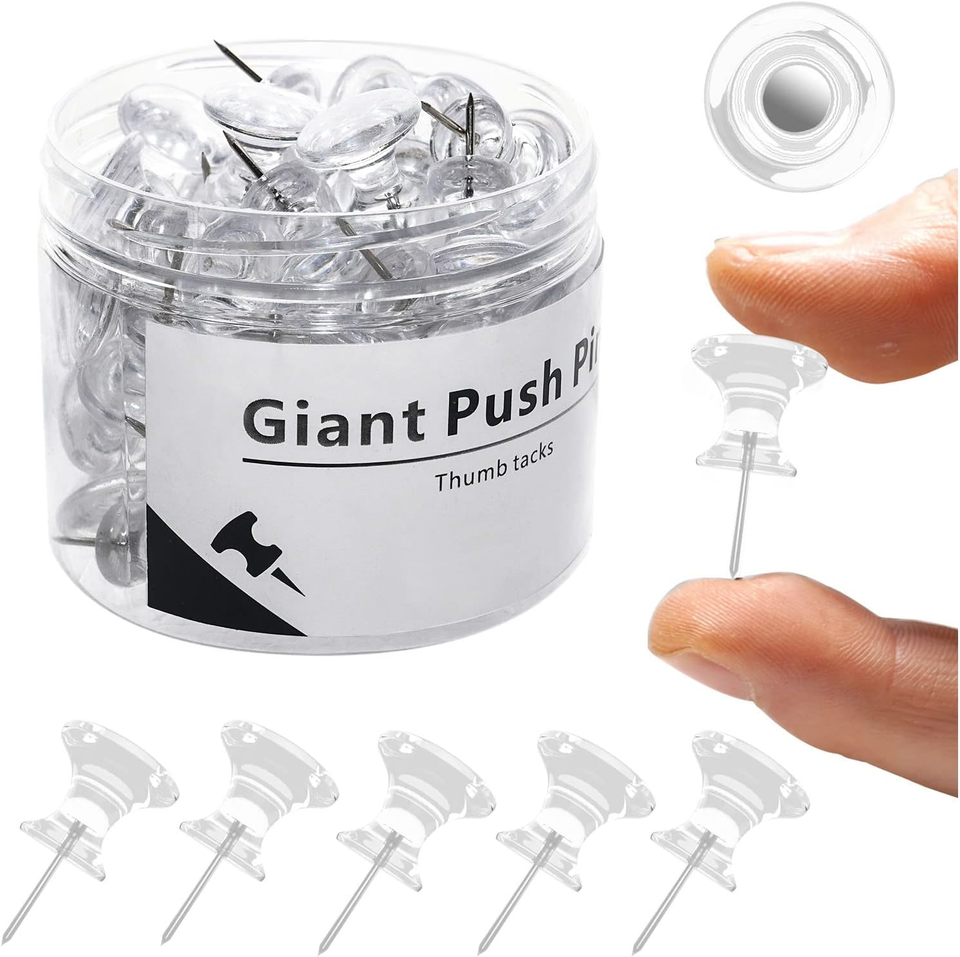 60 PCS Large Push Pins for Cork Board- Clear Thumb Tacks for Bulletin ...