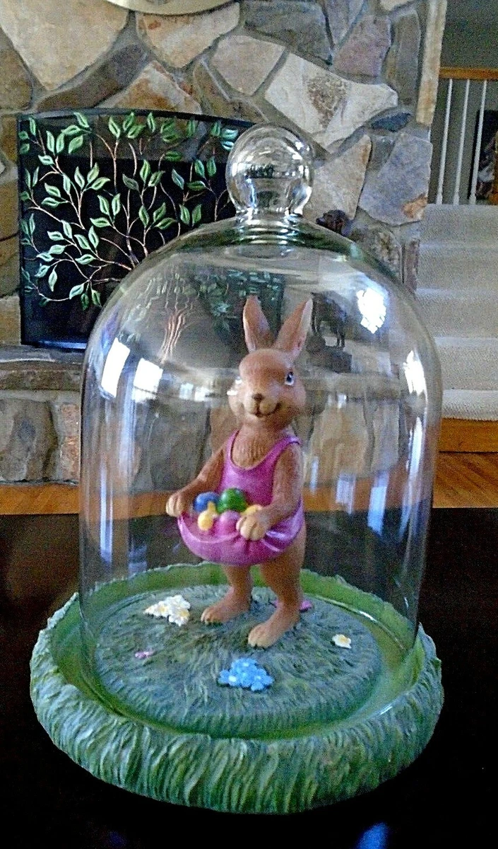 Easter Glitter Egg Sparkle Glass Dome Cloche Decor pedestal Bunny ...