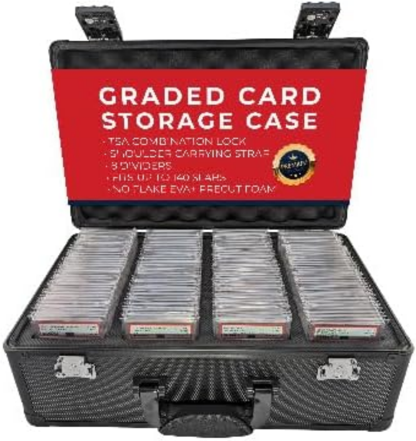 Graded Card Storage Box - 140+ 4 Row Graded Card Case - TSA Combo Lock ...