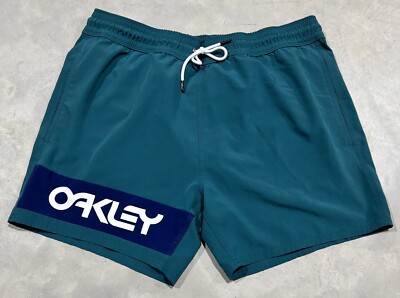 Oakley Swim Trunks With Liner Custom Fit Mens Sz XL Teal Elastic Waist ...