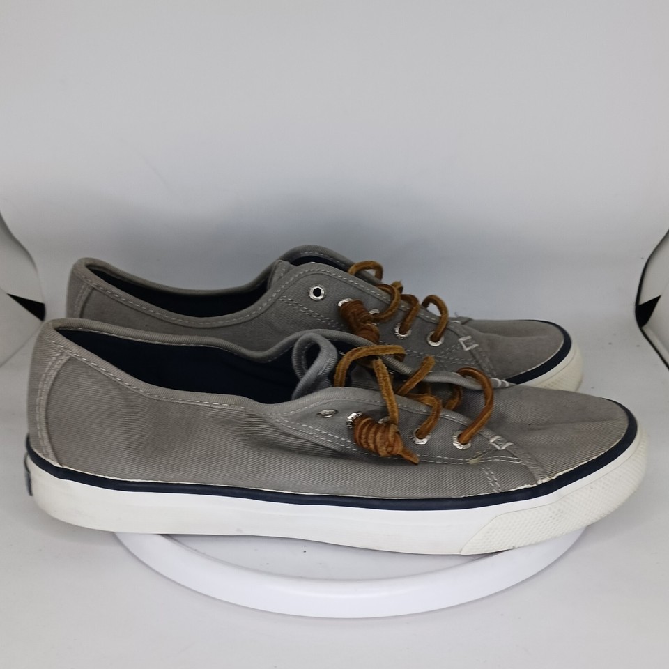 Sperry Women's Top-Sider 8.5M Seacoast Gray Canvas Shoes Leather Laces ...
