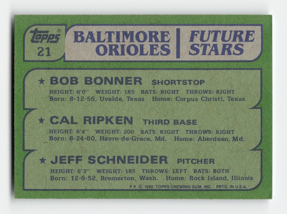 1982 Topps #21 Orioles Future Stars (Cal Ripken Jr.) RC Near Mint or ...