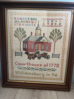 Vintage Sampler Cross Stitch Williamsburg Va Alphabet Number Courthouse ...