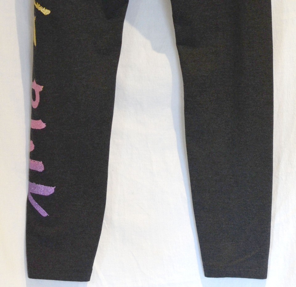 VICTORIA'S SECRET sz M Grey Leggings Brush-Script LOVE PINK High Waist ...