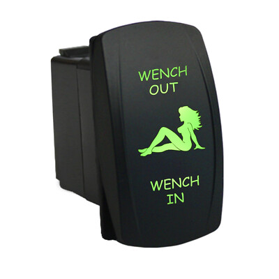 Rocker switch 12V 6B53GM WENCH OUT WENCH IN laser dual LED green ...
