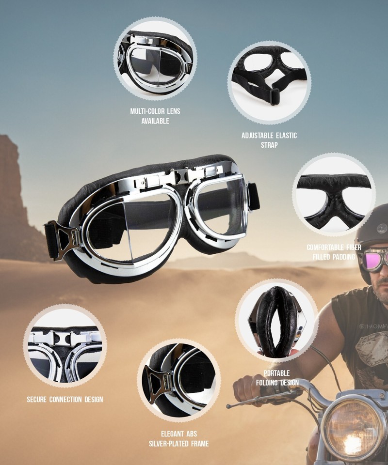 New CRG Vintage Bike Aviator Pilot Motorcycle Cruiser Scooter Goggles ...