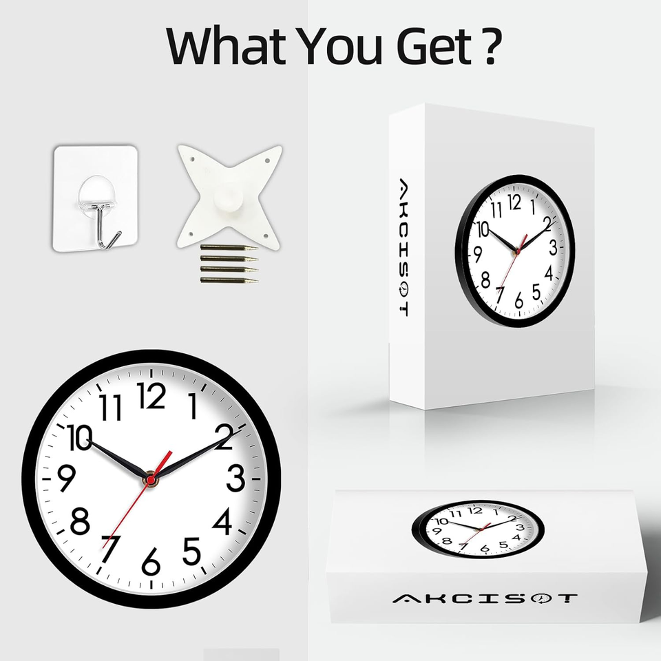 AKCISOT Wall Clock, Modern Small Wall Clocks Battery Operated 8 Inch ...