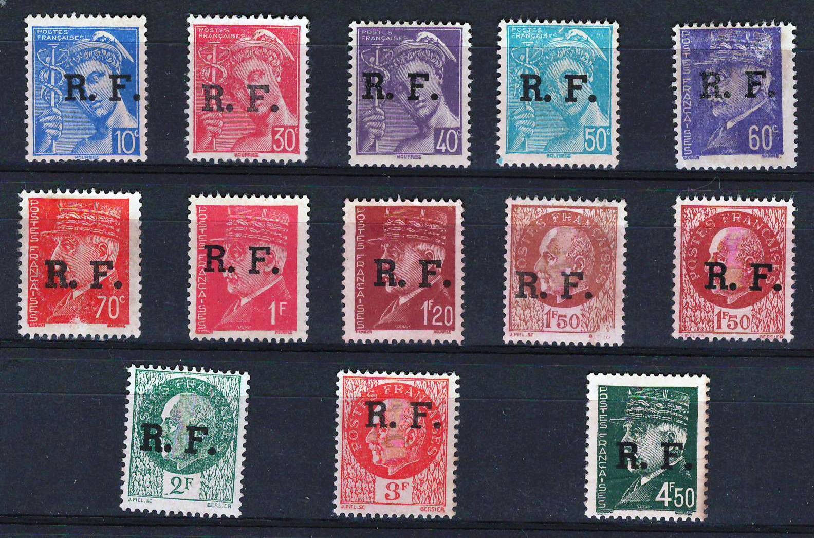 FRANCE 1938-42 VF Mint Overprinted R.F. Stamps Postes Francaises Sc ...