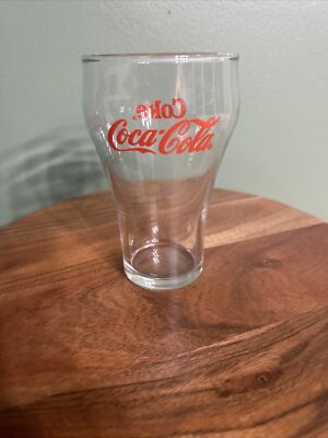 Coke Glass Genuine Coca-Cola Clear Cup Red Logo Lettering Vintage small ...