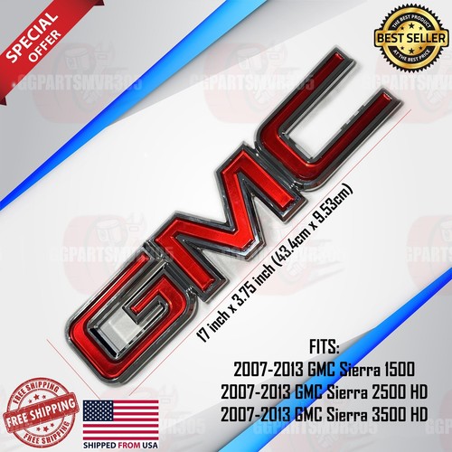 GMC Front Grille Emblem Badge Logo 17" Red Chrome 2007 -2017 GMC Sierra ...