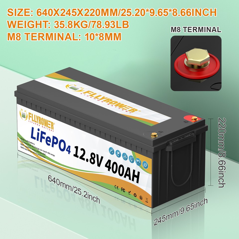 12V 400Ah LiFePO4 Lithium Battery Deep Cycles 5120Wh Power 200A BMS for ...