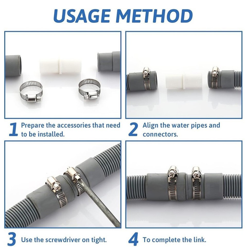 2 Hose Clamps with Washing Machine Drain Connector for Secure ...