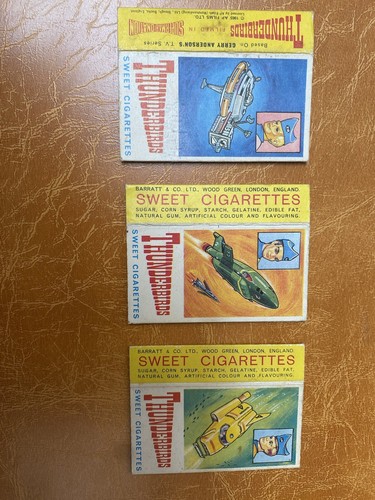 BARRATT 3 X DIFFERENT THUNDERBIRD SWEET CIGARETTE GUM CARD PACKET HULLS ...