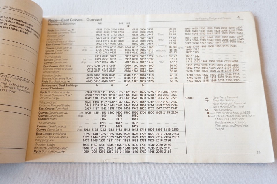 '87 Southern Vectis Isle of Wight Staff Issue Bus Timetable Ventnor ...