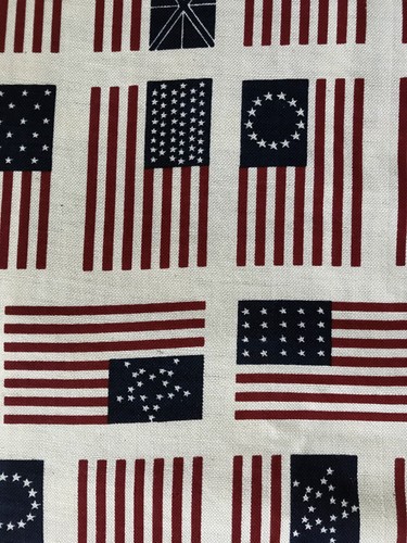 American flag Homespun Cotton Fabric 44 wide BTHY sm Flags Offwhite ...