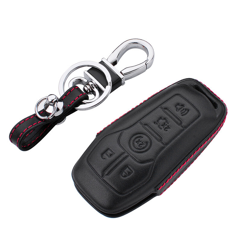 Fit Ford Mustang 5 Button CAR Remote Fob Bag PU Leather Car Key Cover ...
