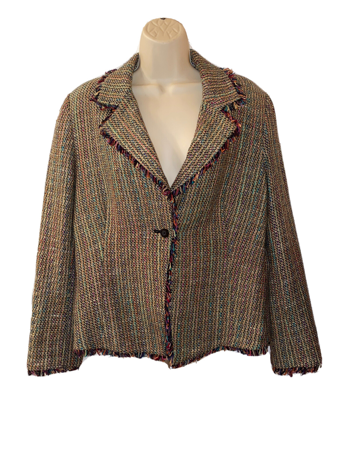 Silkland Women's Tweed Silk Jacket Size XL Multicolor Silk Fringe 1 ...