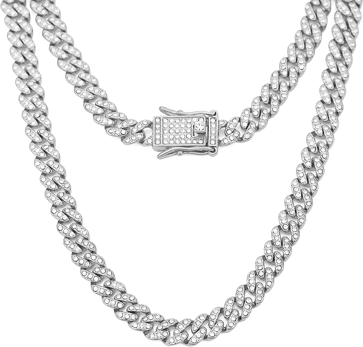 8MM Gold Plated CZ Cuban Link Chain Hip Hop Iced CZ Out Cuban Necklace ...