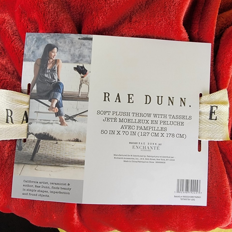 Rae Dunn Soft Throw Blanket Red Love XOXO Patch Tassels Decor Hearts ...