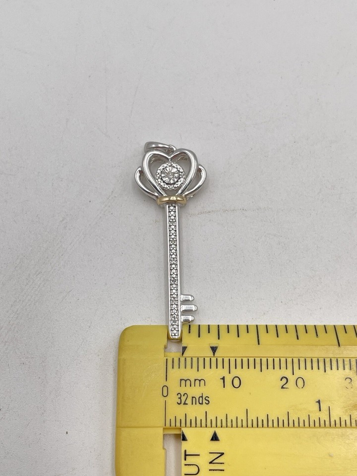 STERLING SILVER 925 WHITE GEMSTONE KEY 10KT ACCENT PENDANT 2.1g | eBay