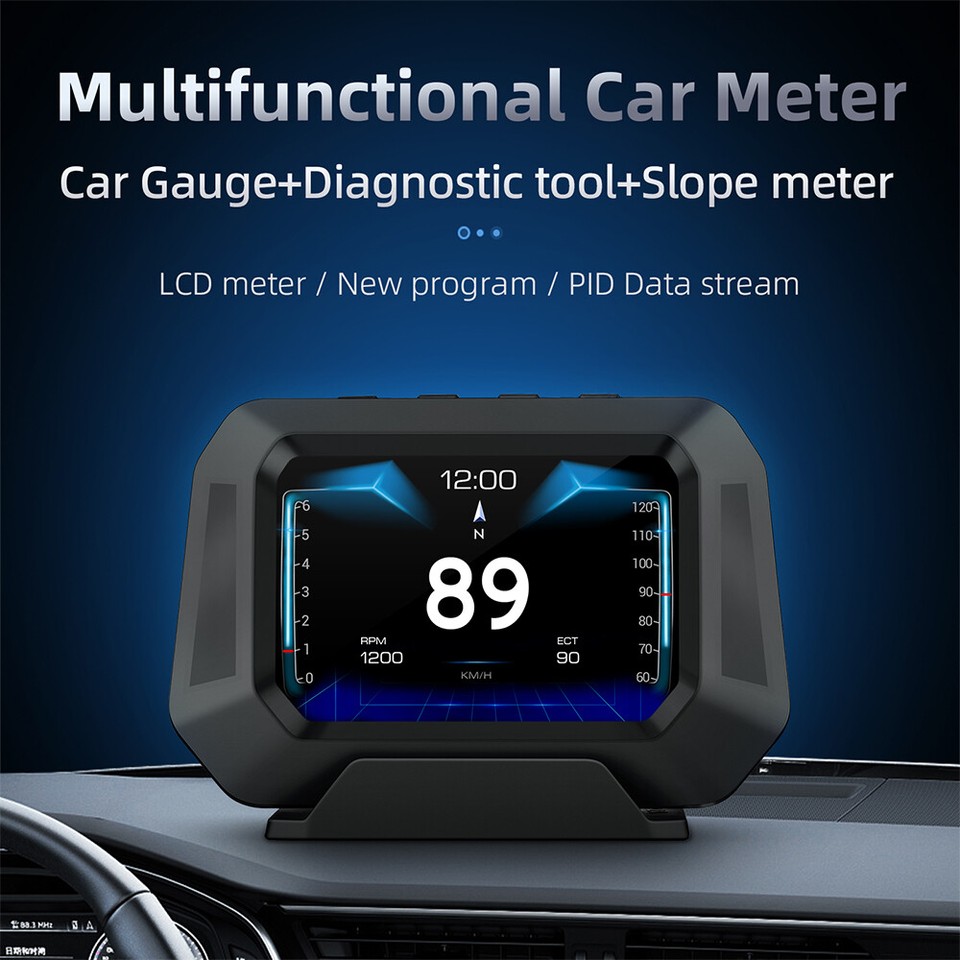 HUD Head-Up Digital Display Speedometer Car OBD2+GPS Gauge RPM Security ...