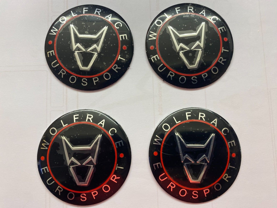 4 X GENUINE WOLFRACE EUROSPORT 65MM ALLOY WHEEL STICK ON / ADHESIVE ...