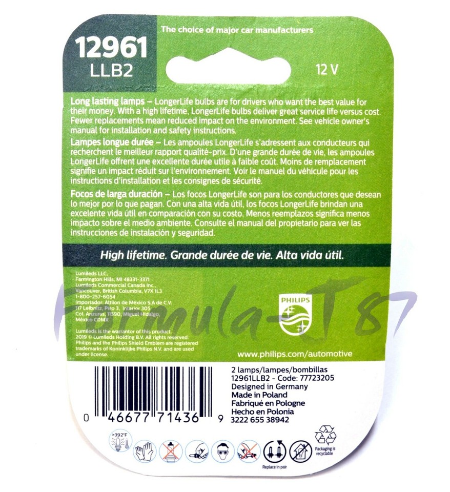 Philips LongerLife 12961 5W Two Bulbs License Plate Tag Light Replace ...