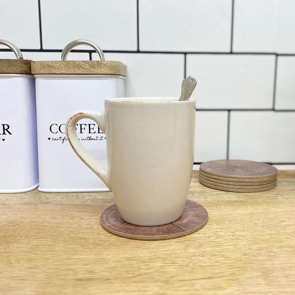 Set Of 6 Round Tree Trunk Print Coasters | Bark Design Cork Backed ...