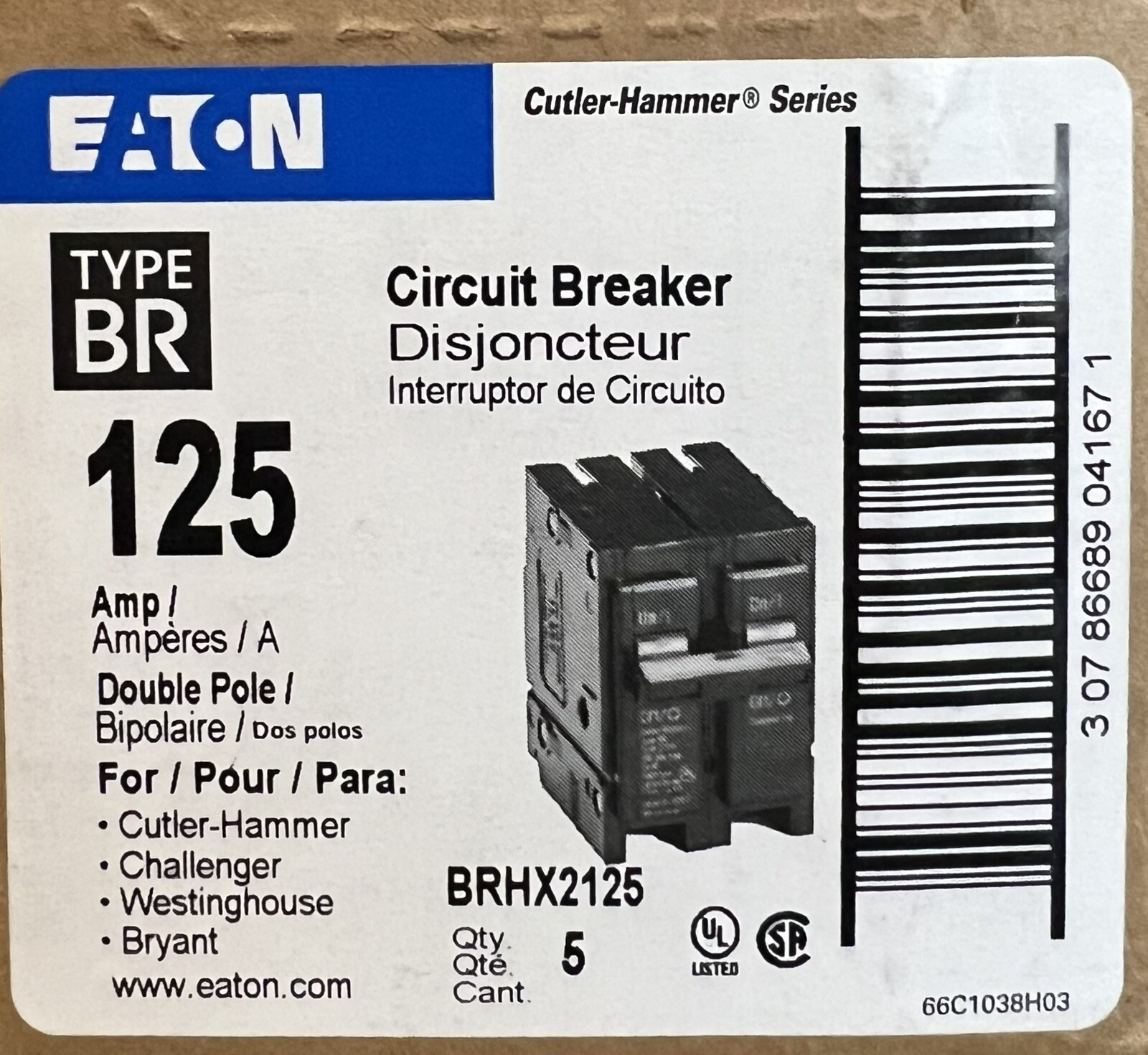 Eaton (Box Of 5) BRHX2125 Type BRHX 2 Pole 125A, 240V Circuit Breakers ...
