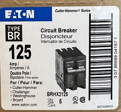 Eaton (Box Of 5) BRHX2125 Type BRHX 2 Pole 125A, 240V Circuit Breakers ...