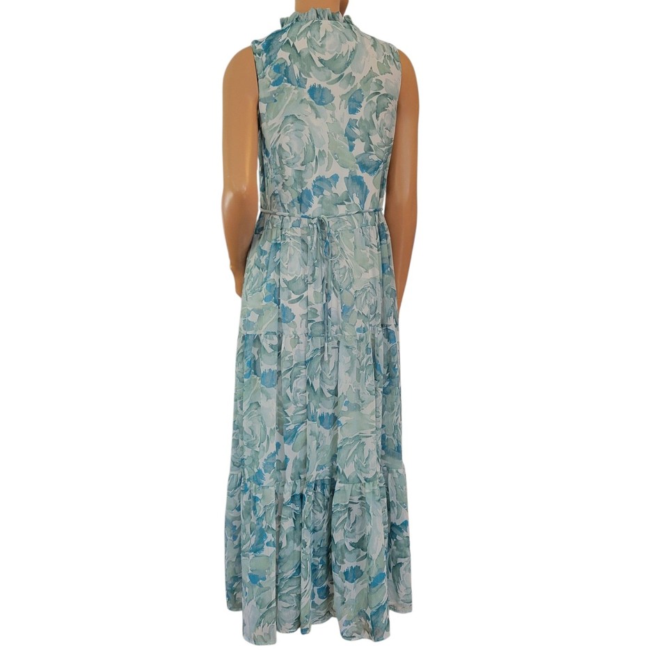Calvin Klein Dress Size 8 Sleeveless Floral Ruffle Tiered Maxi Blue ...