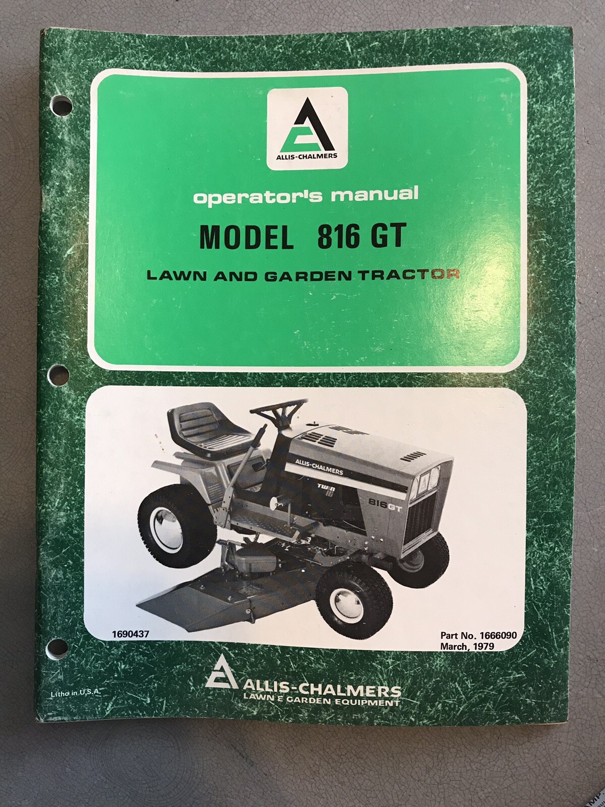 Allis Chalmers Model 816 GT Lawn & Garden Tractor Operator's Manual | eBay