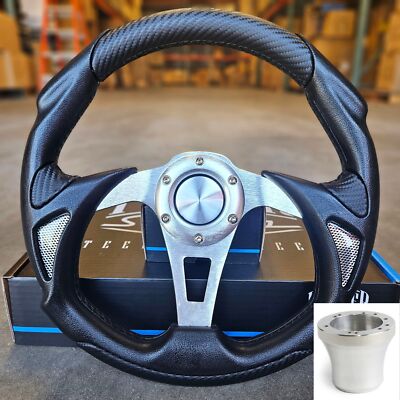 14" Gray Carbon Fiber Steering Wheel GEM Golf Cart E2 E4 E4S E6 w/ Hub ...
