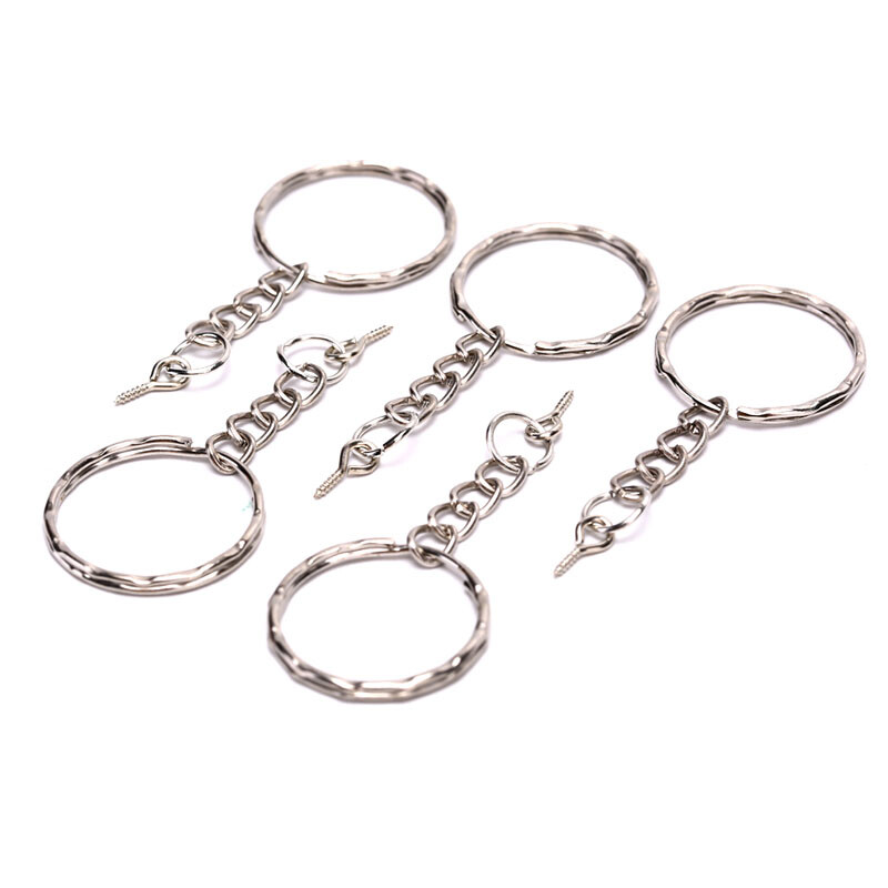40Pcs Polished Key ring Screw Eye Short Chain Split Ring Connector DIY ...