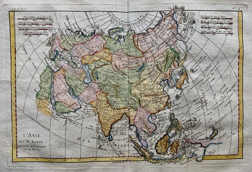 1780 Bonne - ASIA China, Russia, Siberia, India - hand coloured ...