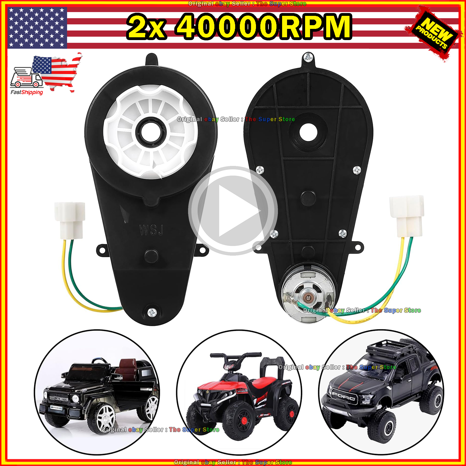 1 Pair 12V Power Wheels Gearbox 40000rpm Motor for Electric Car Kids ...