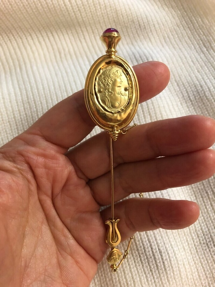 Antique 18K Yellow Gold Ruby Cameo Hat Brooch Pin | eBay