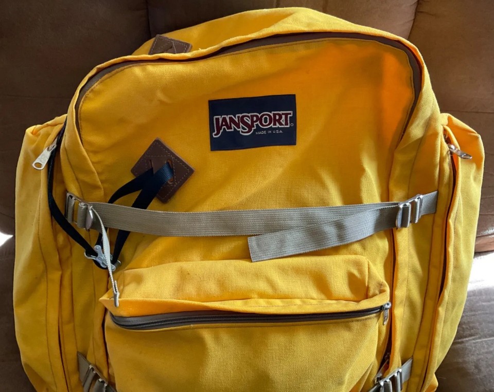 Vtg 90s Jansport External Frame Backpack Hipster Hiking Med Leather ...