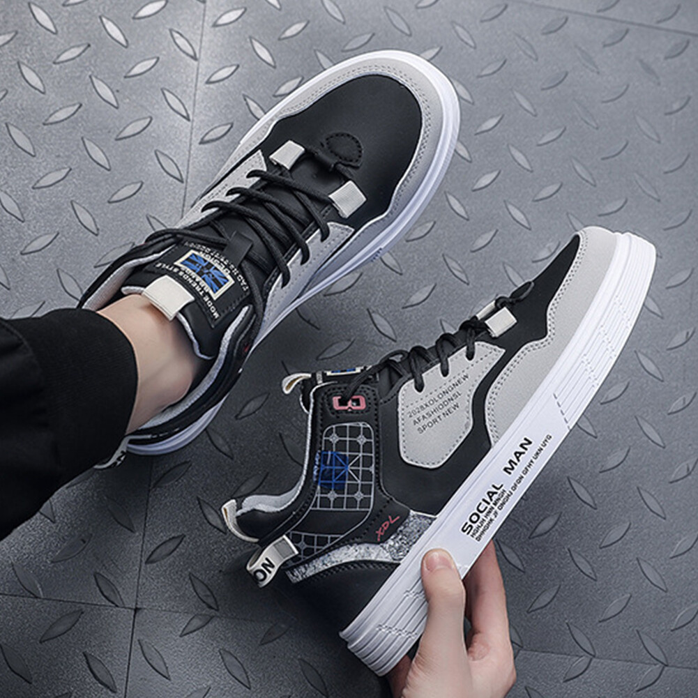 Mens Sports Sneakers Lace-Up Outdoor Shoes Cozy Shock-Absorption (Black ...