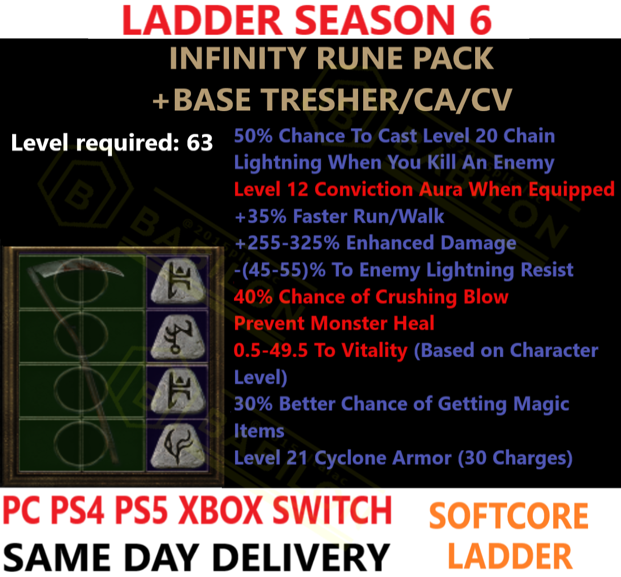 PC PS4 PS5 XBOX SWITCH LADDER Infinity Base+rune Diablo 2 Resurrected ...