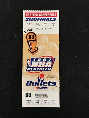 1997 NBA Playoffs Washington Bullets Semifinals Game B3 Ticket | eBay