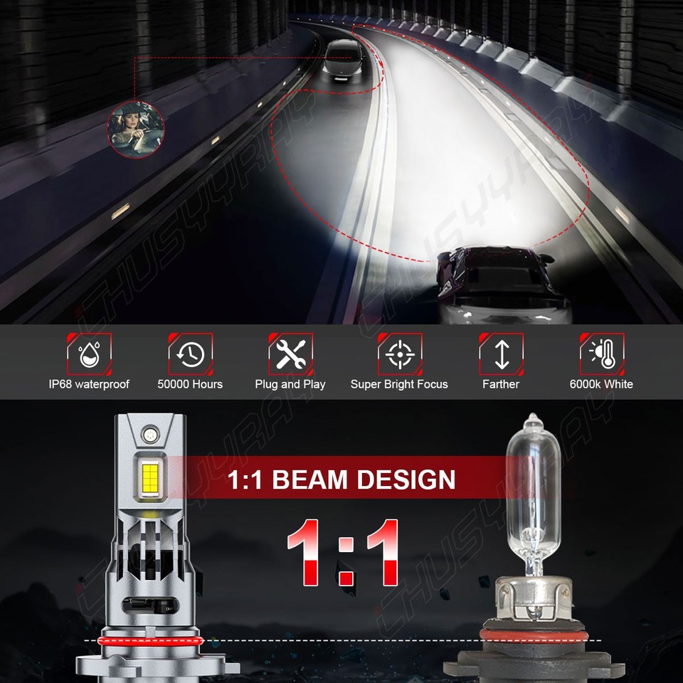 9006 9005 LED Headlight KIT Combo Bulbs 10000K High Low Beam Super ...