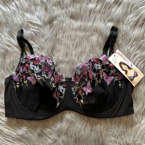 Joyspun Balconette Demi Cup Bra Women Size 38DD Black Floral Lace Sheer ...