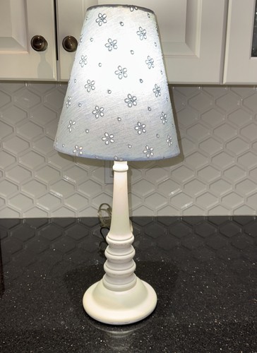 Pottery Barn Kids Cream Wood Table Lamp with Blue Eyelet Shade | eBay